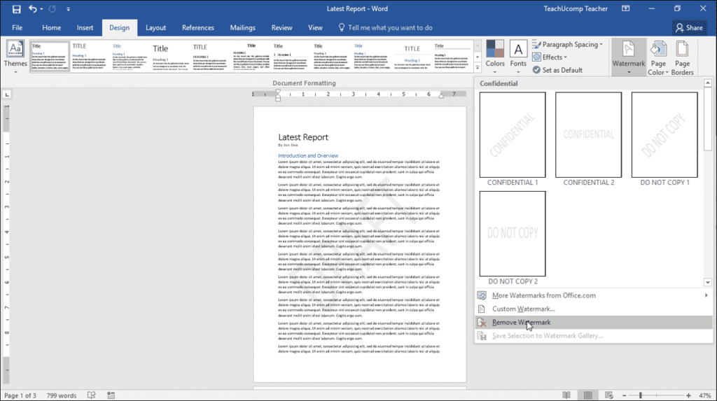 Remove watermarks in documents